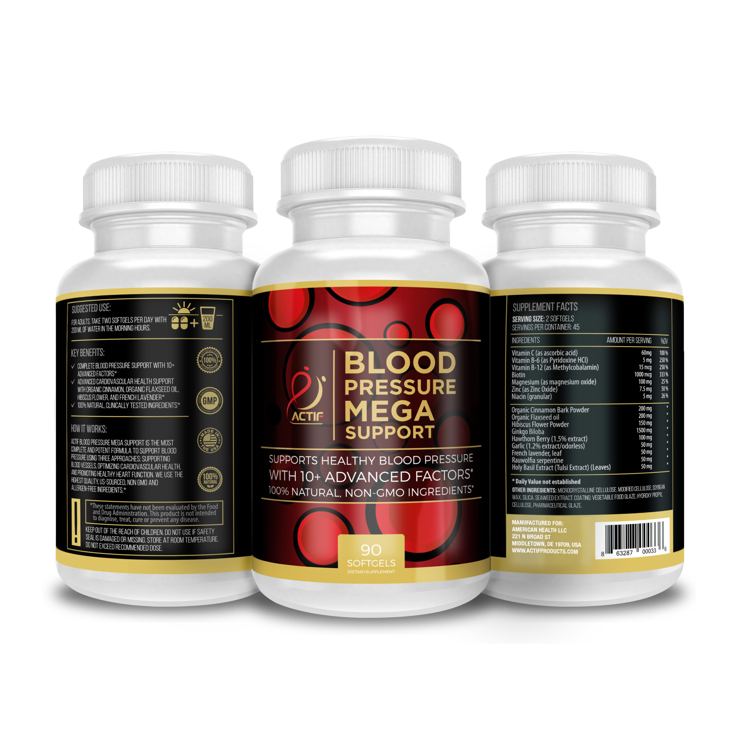 Actif Blood Pressure Mega Support with 10+ Advanced Factors – Non GMO ...